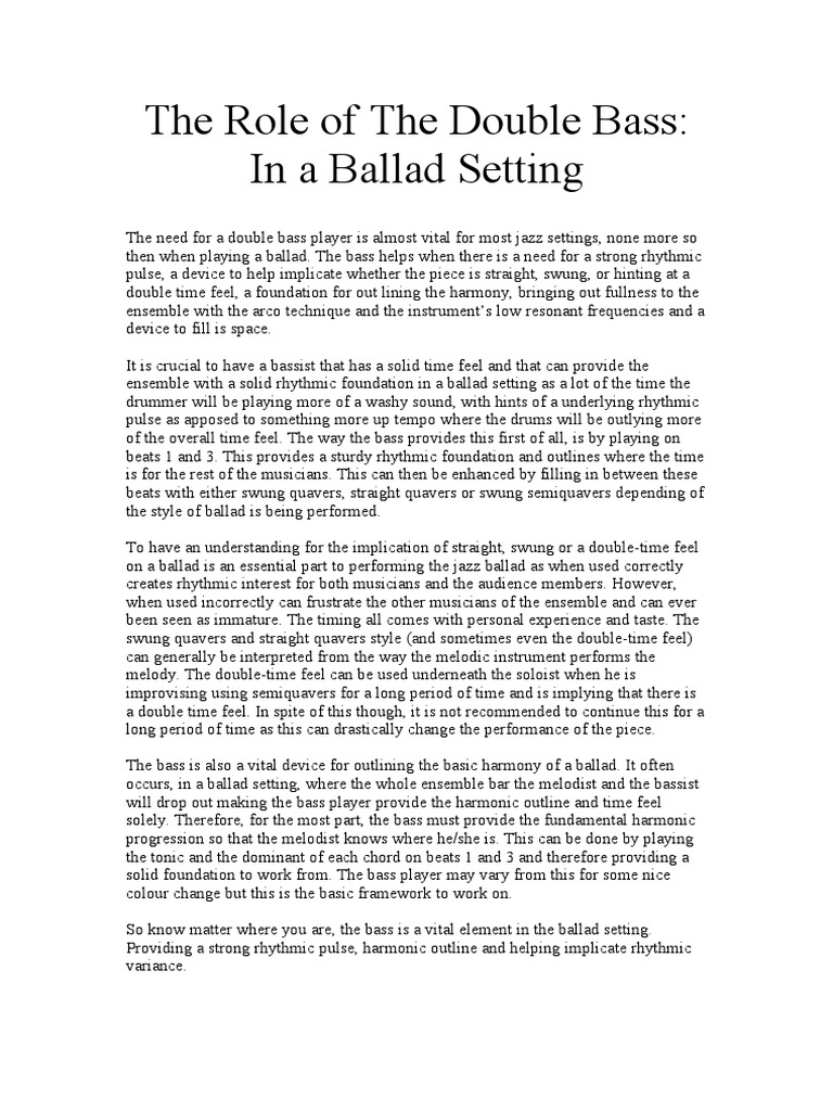 The Role of The Double Bass | PDF | Double Bass | American Popular Music