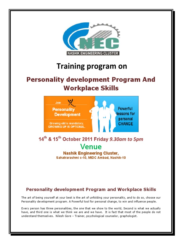 Training Program On: Personality Development Program and Workplace ...