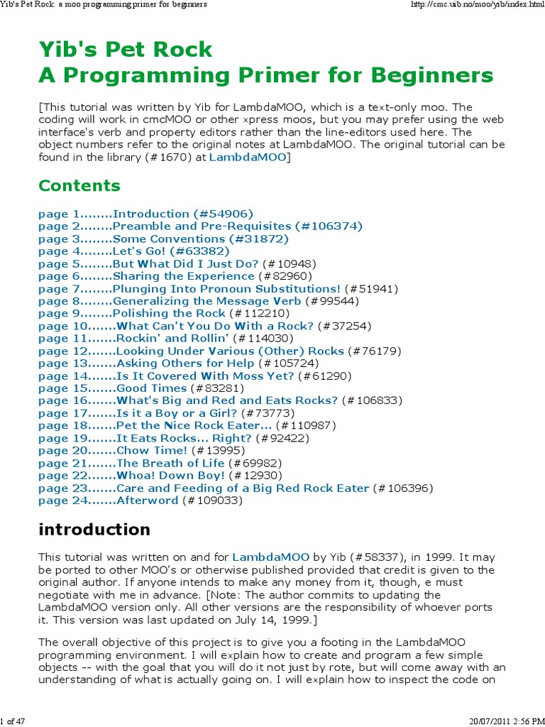 Yib's Pet Rock Moo Programming | PDF | Language Mechanics | Computing