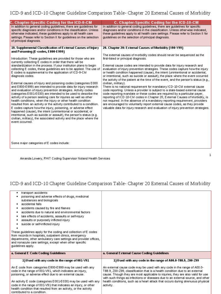 Chapter 20 External Causes of Morbidity Guideline Differences | PDF ...