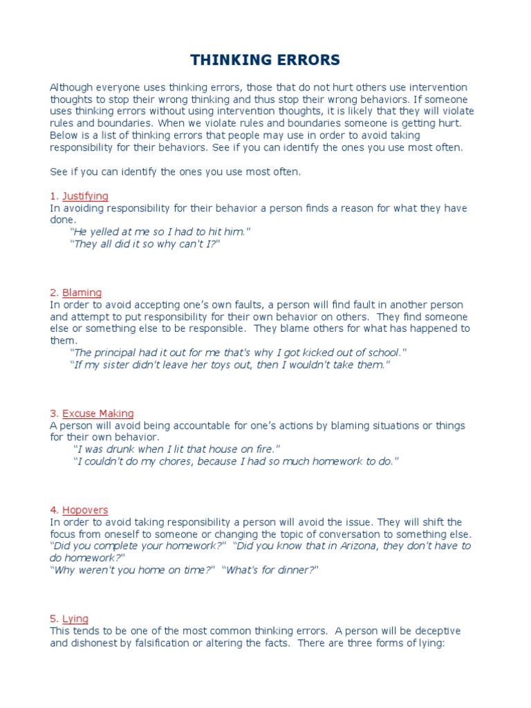 Thinking Errors | Anger | Thought