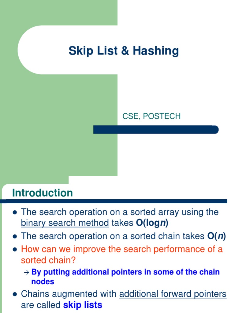 Skip List & Hashing: Cse, Postech | PDF | Computer Programming | Algorithms And Data Structures