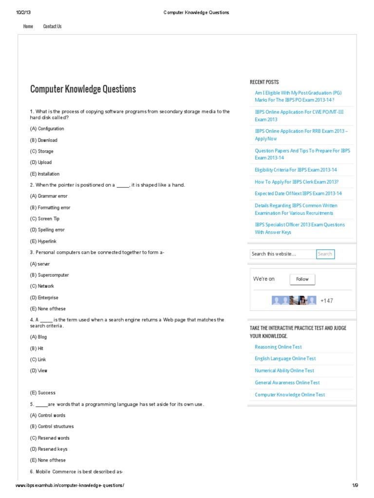 Computer Knowledge Questions | PDF | Computer Data Storage | Personal ...