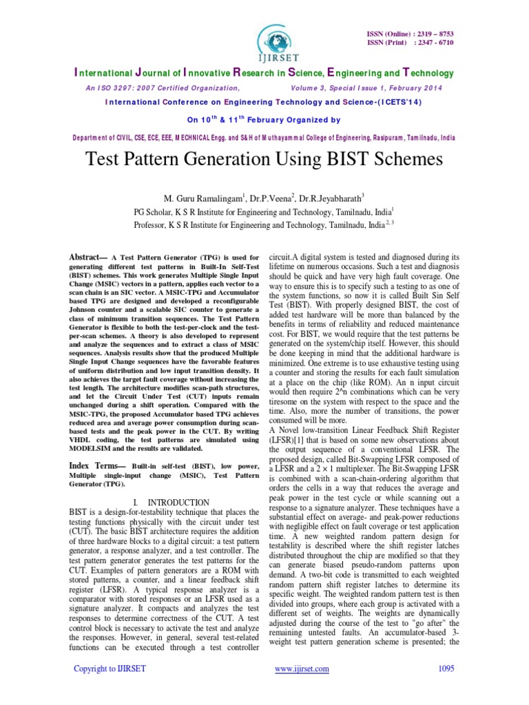 Test Pattern Generation Using BIST Schemes: I J I R S E T | PDF ...