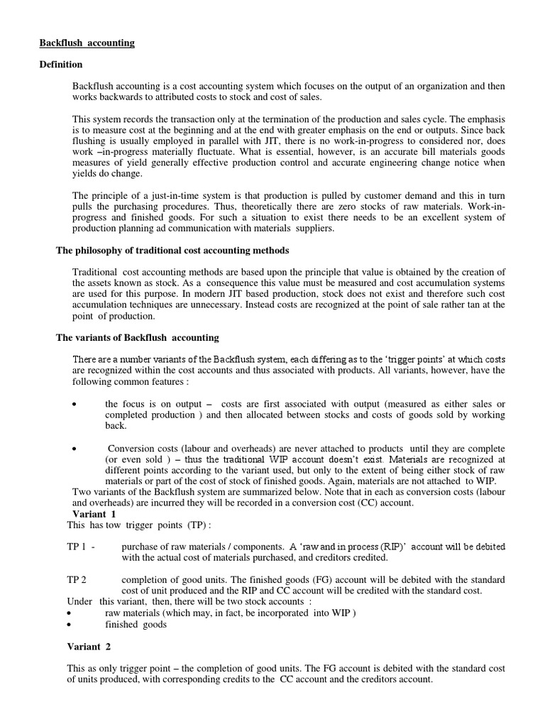 Backflush Accounting Explained | PDF | Cost Of Goods Sold | Debits And Credits