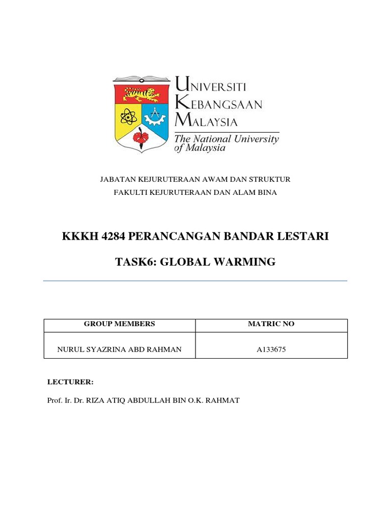 KKKH 4284 Perancangan Bandar Lestari Task6: Global Warming | PDF ...