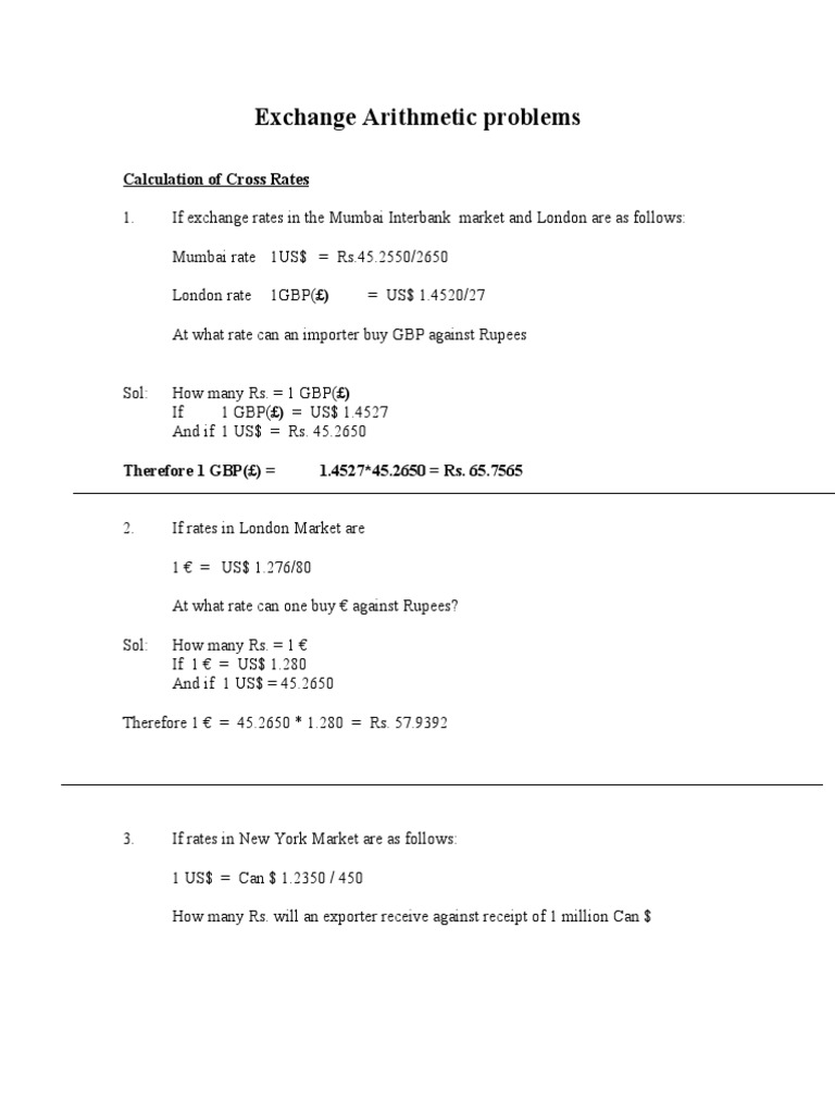 Exchange Arithmetic Problems: Calculation of Cross Rates | PDF ...