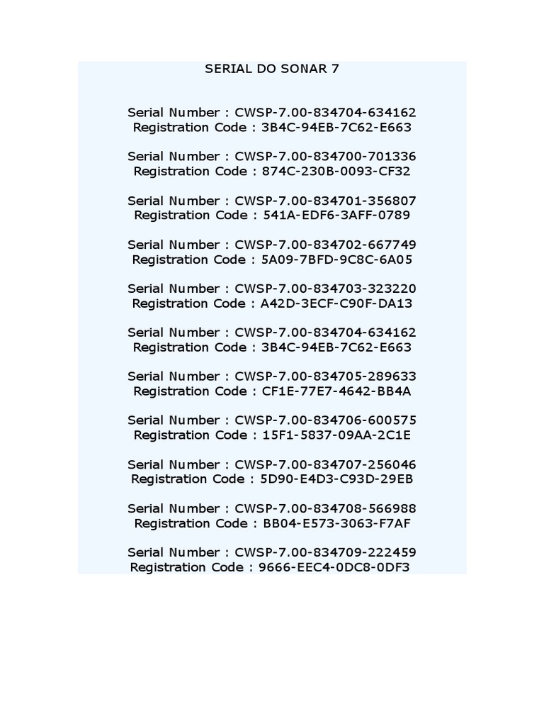 Sonar 7 Serial and Registration Codes | PDF | Home & Garden
