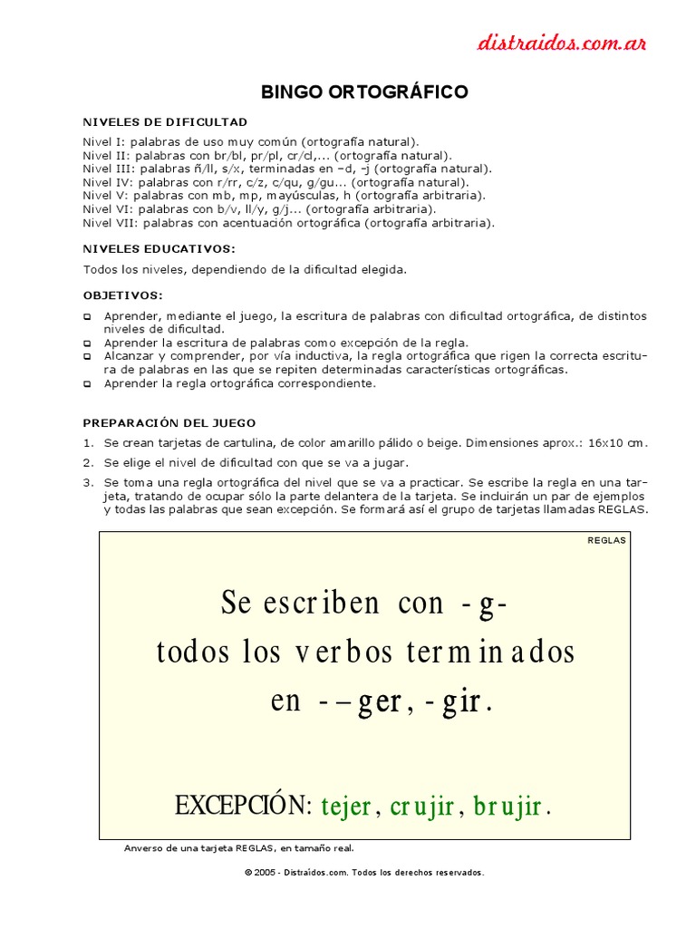 Bingo Ortografico | Ortografía | Palabra