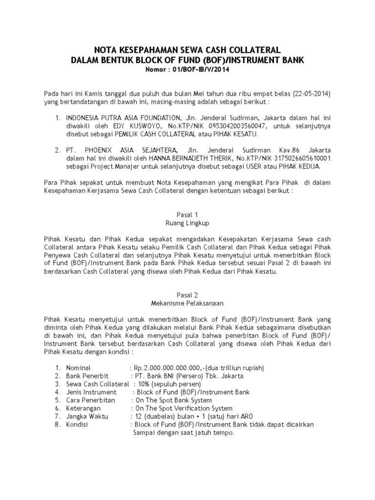 Nota Kesepahaman Sewa Cash Collateral - Hanna | PDF | Ilmu Sosial | Hukum