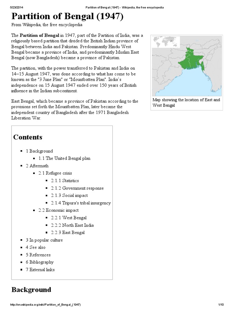 Partition of Bengal (1947) - Wikipedia, The Free Encyclopedia ...