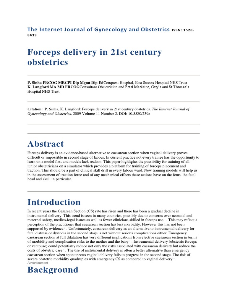 Forceps Delivery in Modern Obstetrics | PDF | Caesarean Section ...