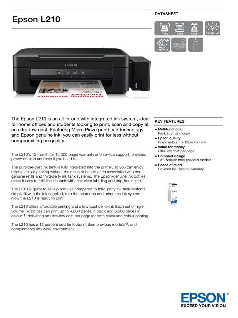 Epson L210 Datasheet | PDF | Image Scanner | Media Technology