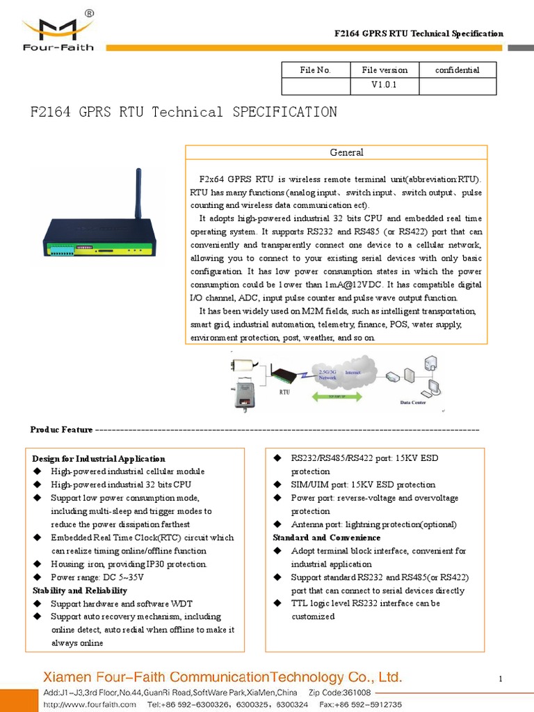 f2164 Gprs Rtu Technical Specification | PDF | Communications Protocols ...