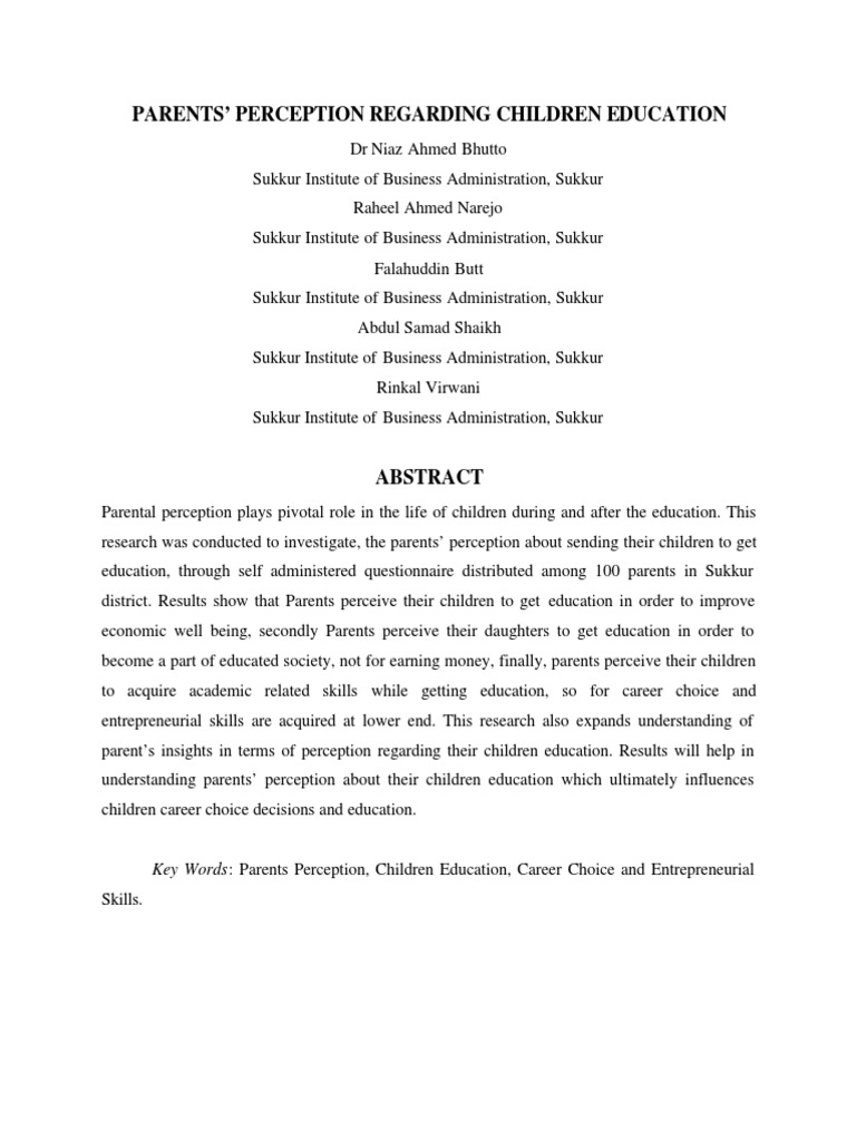 Parents Perception | PDF | Perception | Survey Methodology