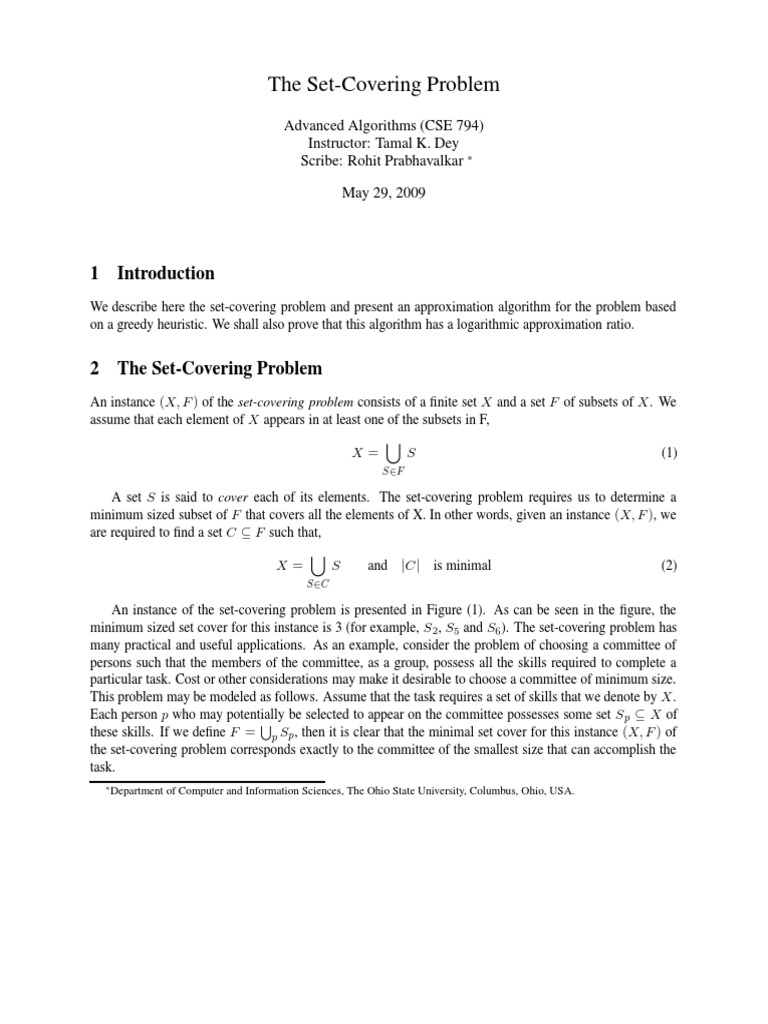 The Set-Covering Problem | PDF | Algorithms | Theoretical Computer Science