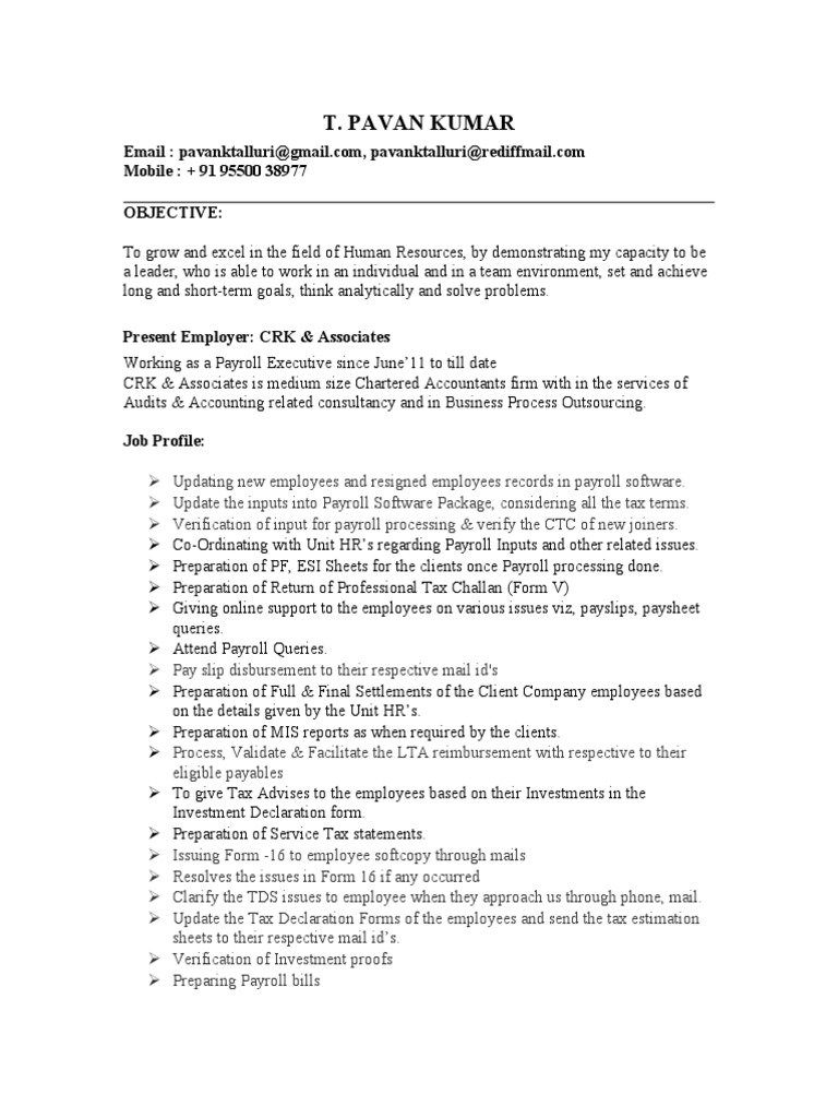 Pavan Updated Resume | PDF | Payroll | Computing