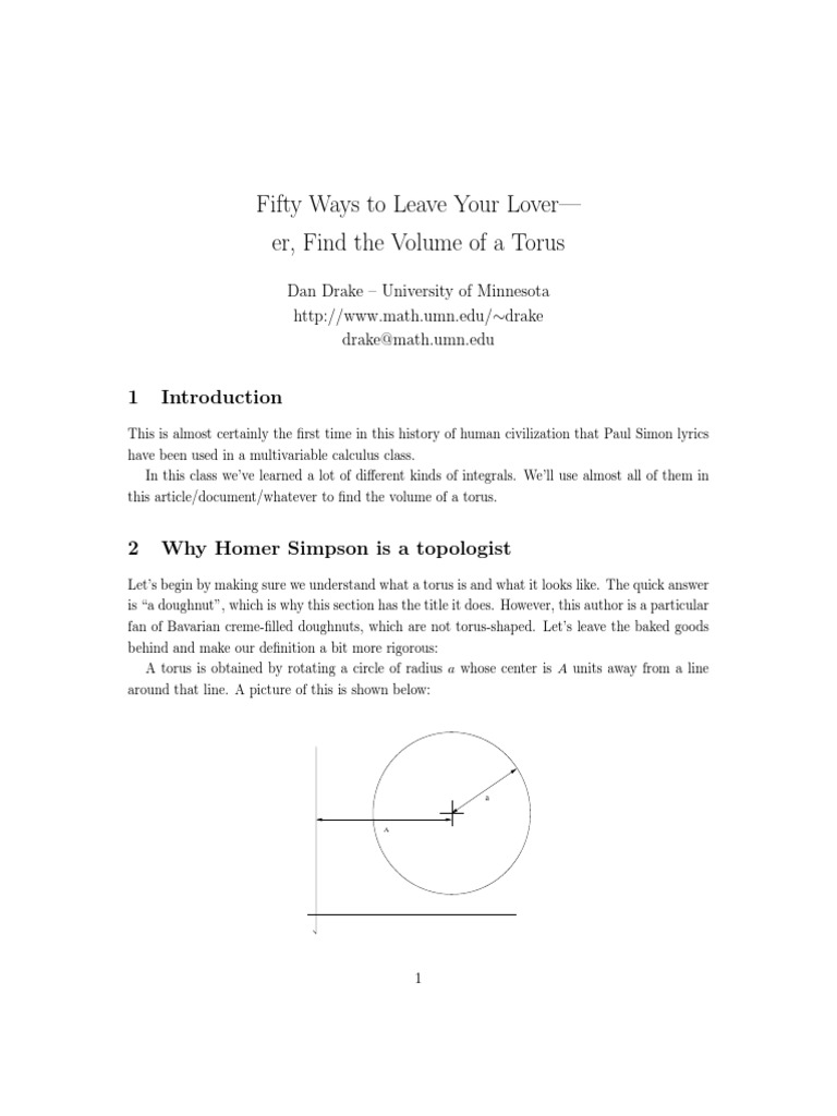 Fifty Ways To Find The Volume of A Torus PDF | PDF | Divergence | Integral