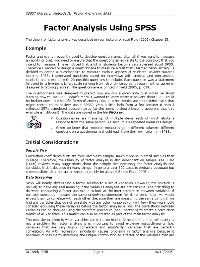 Factor Analysis Using SPSS: Example | PDF | Factor Analysis | Multicollinearity