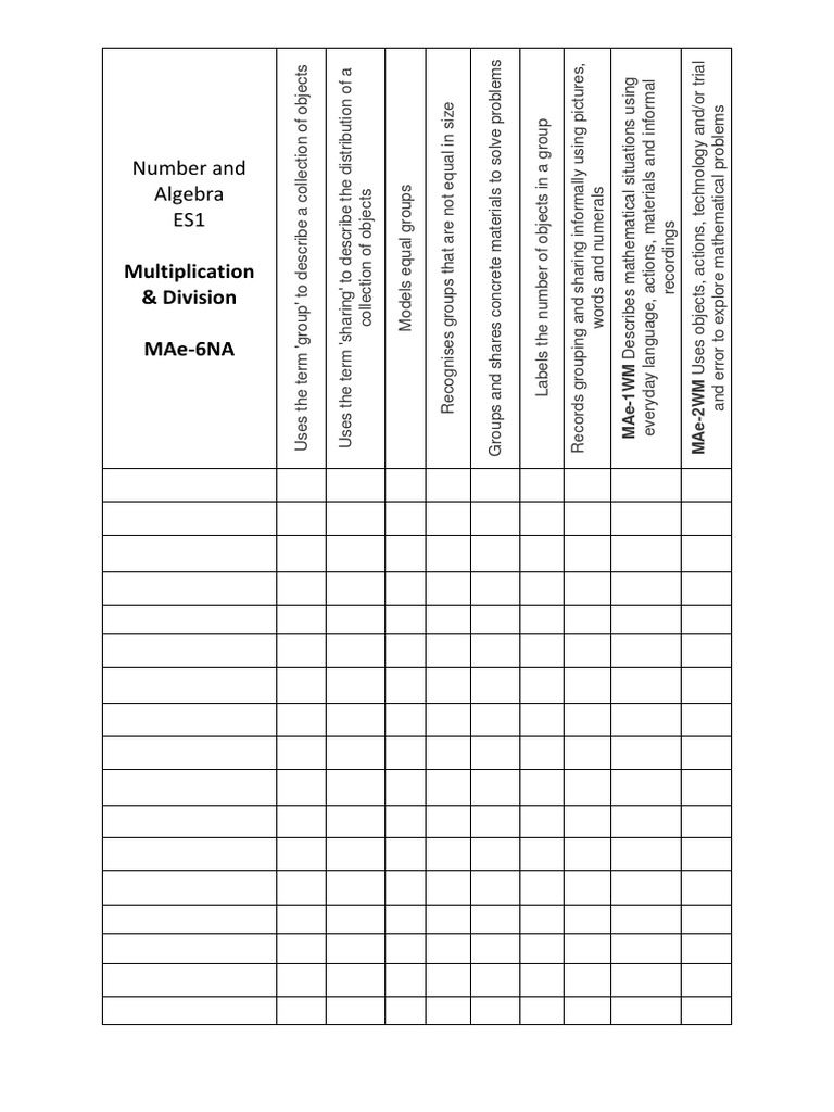 ES1 N & A Multiplication & Division Assess | PDF