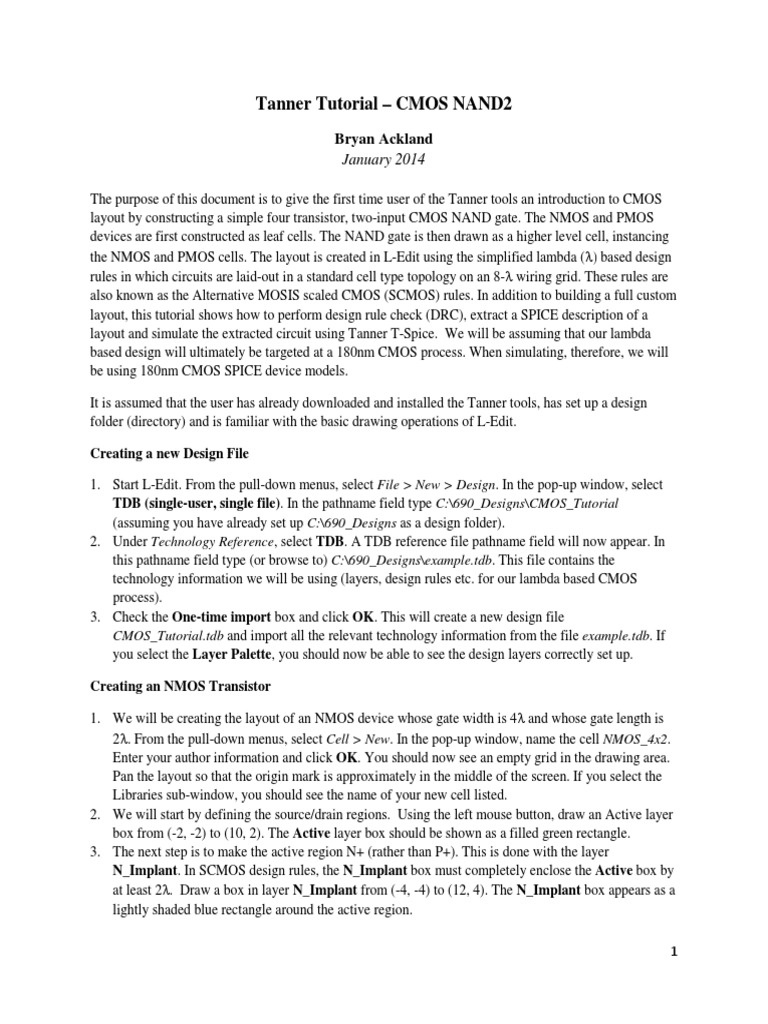 Tanner Tutorial CMOS NAND2 | PDF | Cmos | Mosfet