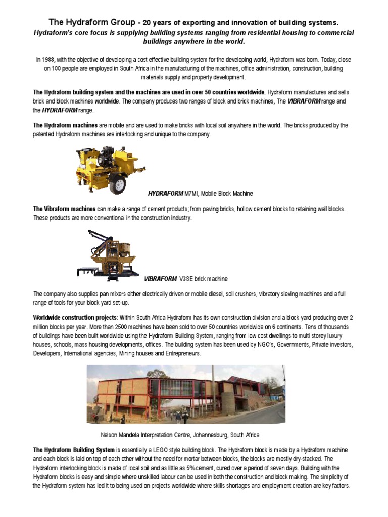 Hydraform: Global Leader in Innovative Building Systems | PDF | Brick ...