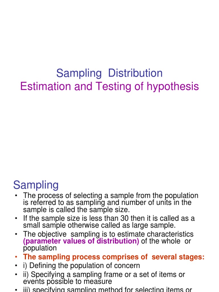 Sampling Distribution Estimation And Testing Of Hypothesis Pdf Type I And Type Ii Errors
