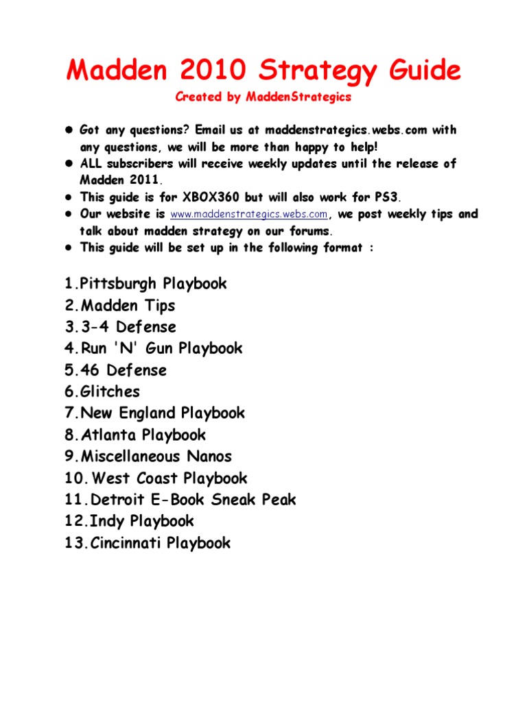 Madden 2010 Strategy Guide | PDF | Team Sports | Sport Variants