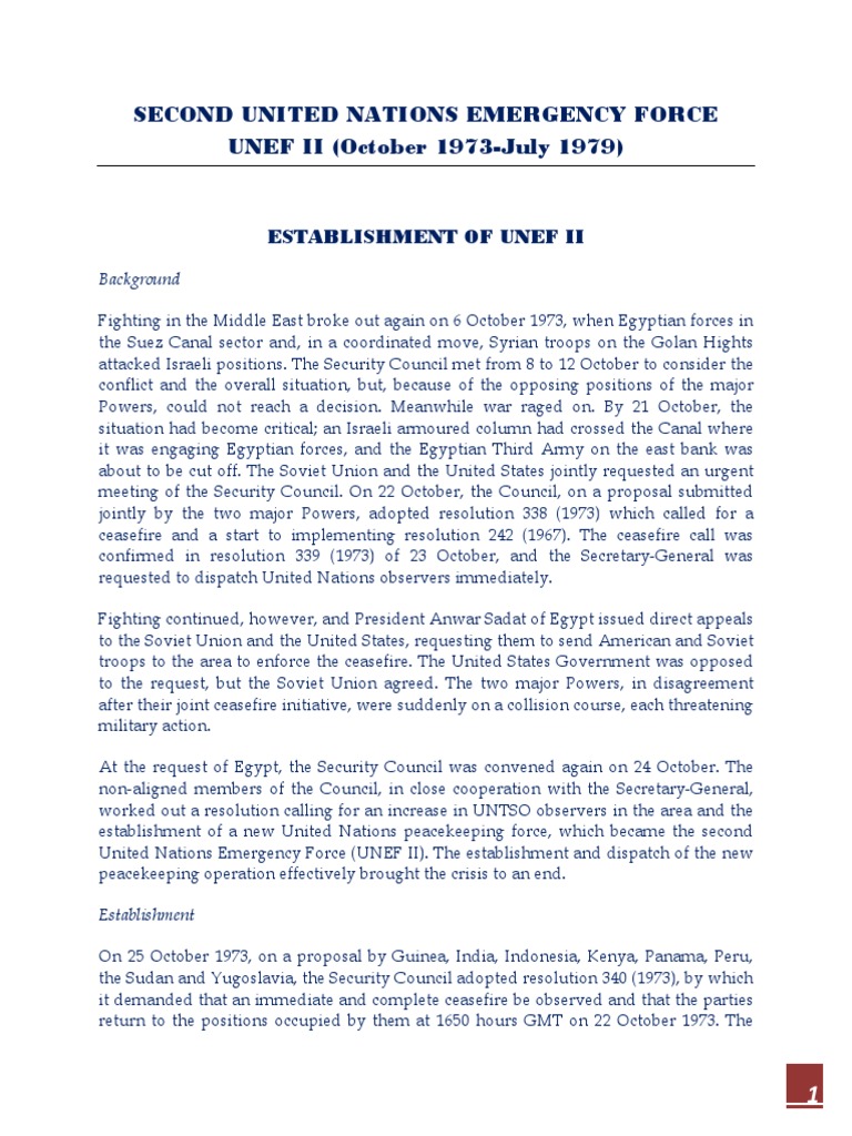 Second United Nations Emergency Force UNEF II (October 1973-July 1979 ...