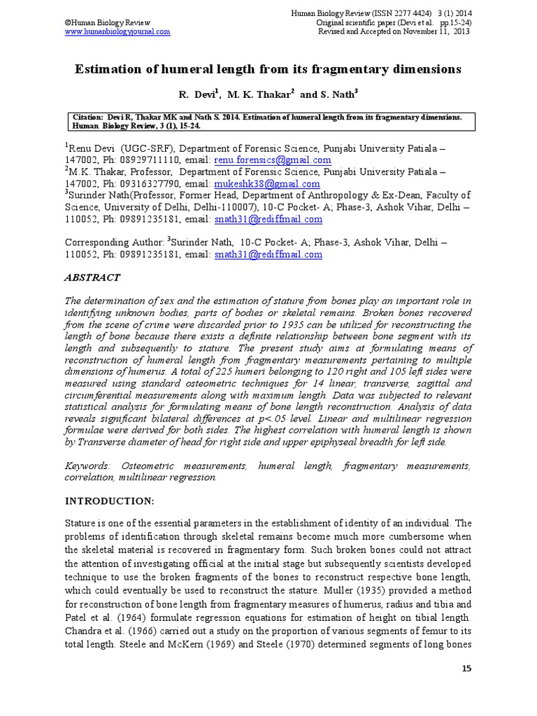 Estimation of Humeral Length From Its Fragmentary Dimensions | PDF ...