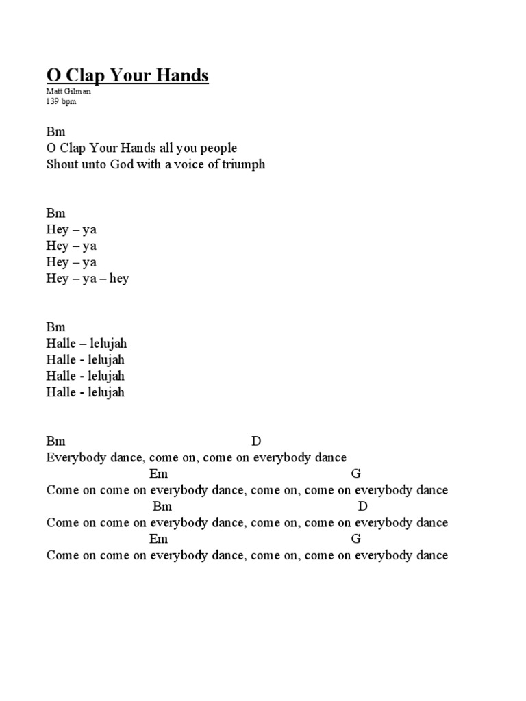 O Clap Your Hands Lyrics and Chords | PDF