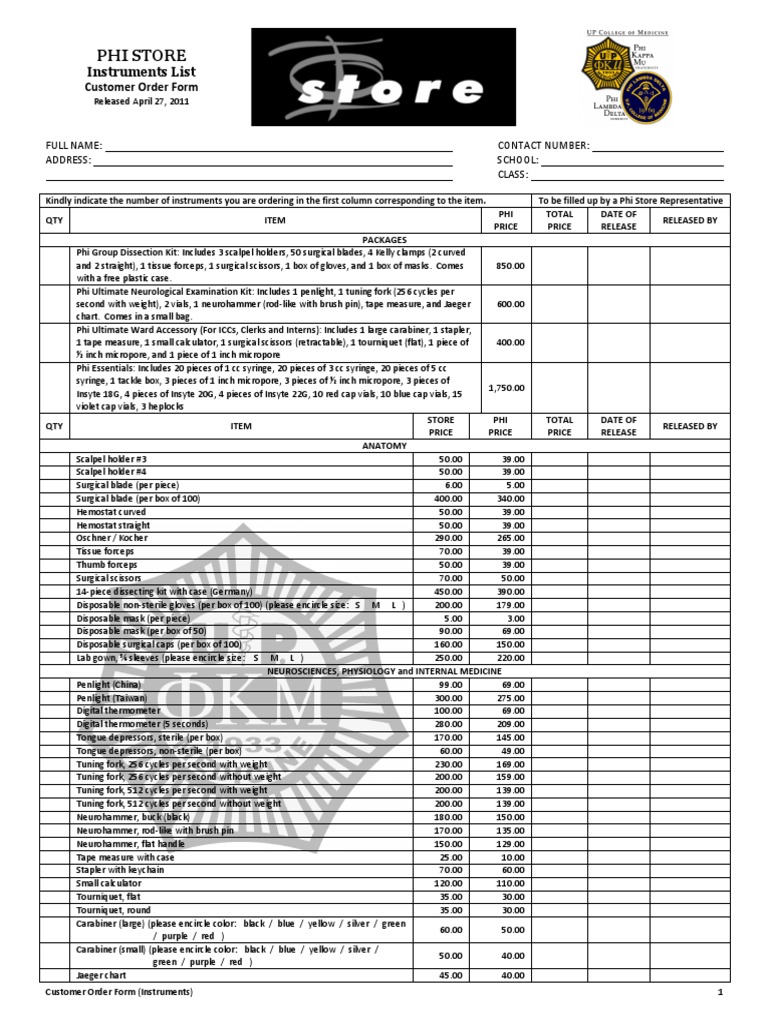 Phi Store Instruments List 042711 | PDF | Cutting | Cutting Tools
