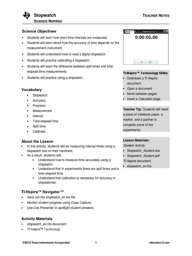 Stopwatch: T N S N Science Objectives | PDF | Educational Assessment ...