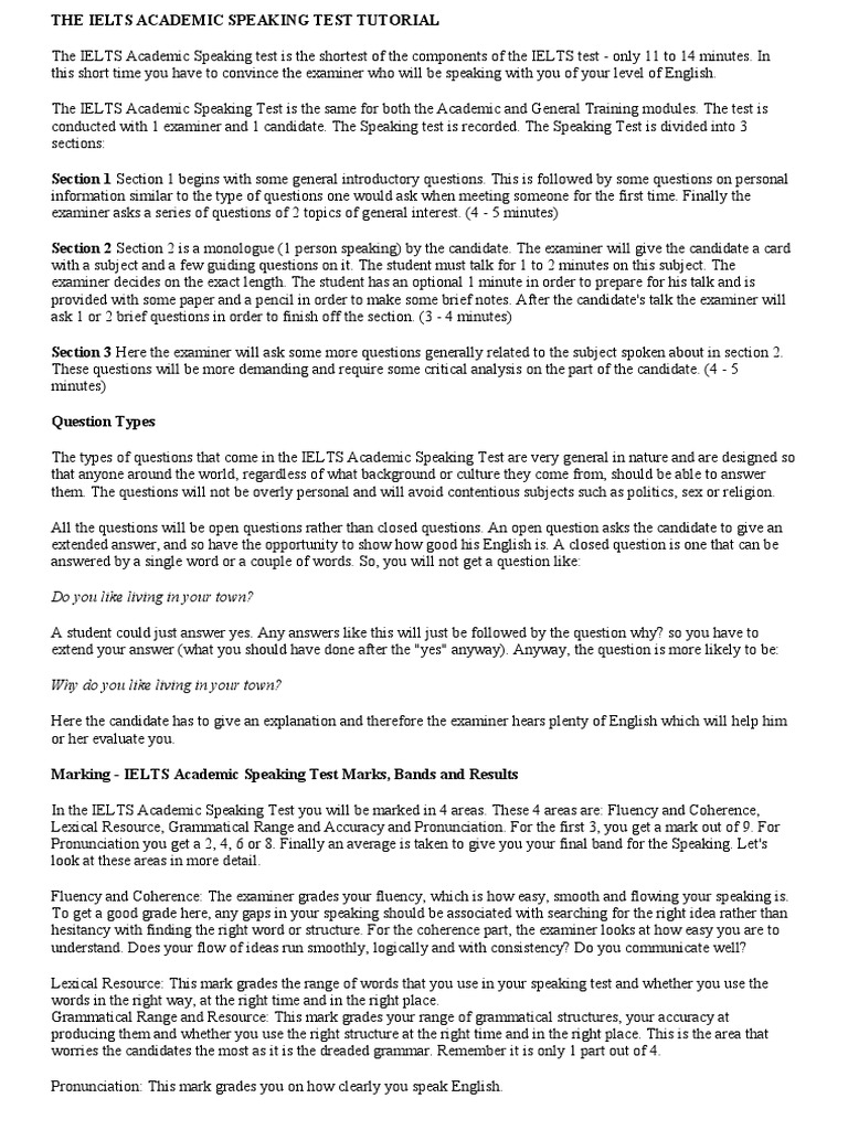IELTS Academic Speaking Guide | PDF | International English Language ...