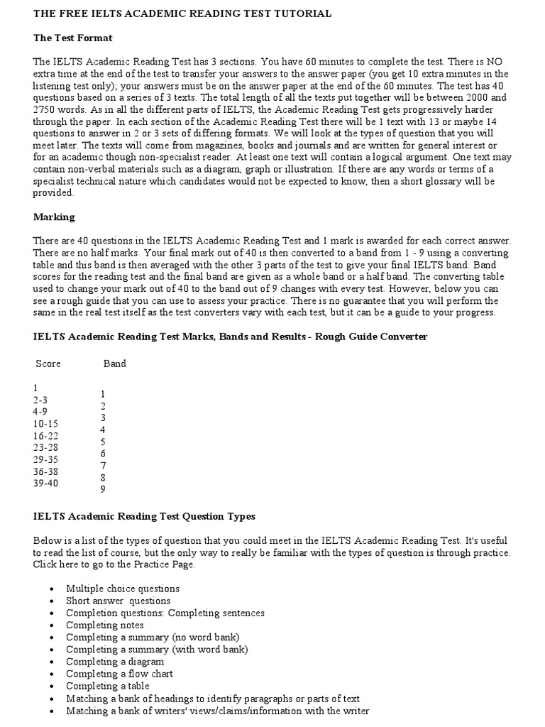 Ielts Academic Reading Test Tutorial | PDF | International English ...