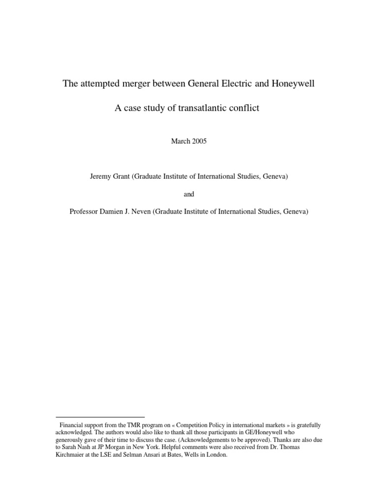 The Attempted Merger Between General Electric and Honeywell A Case ...