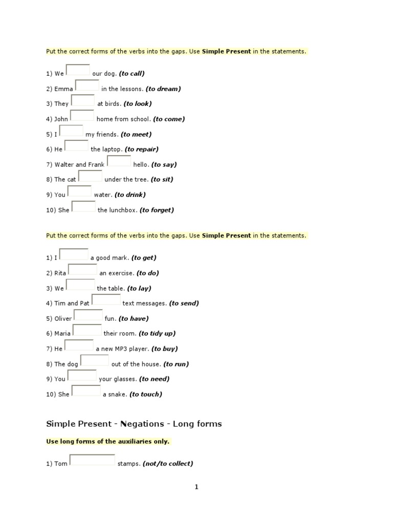 Simple Present - Negations - Long Forms | Download Free PDF | Leisure