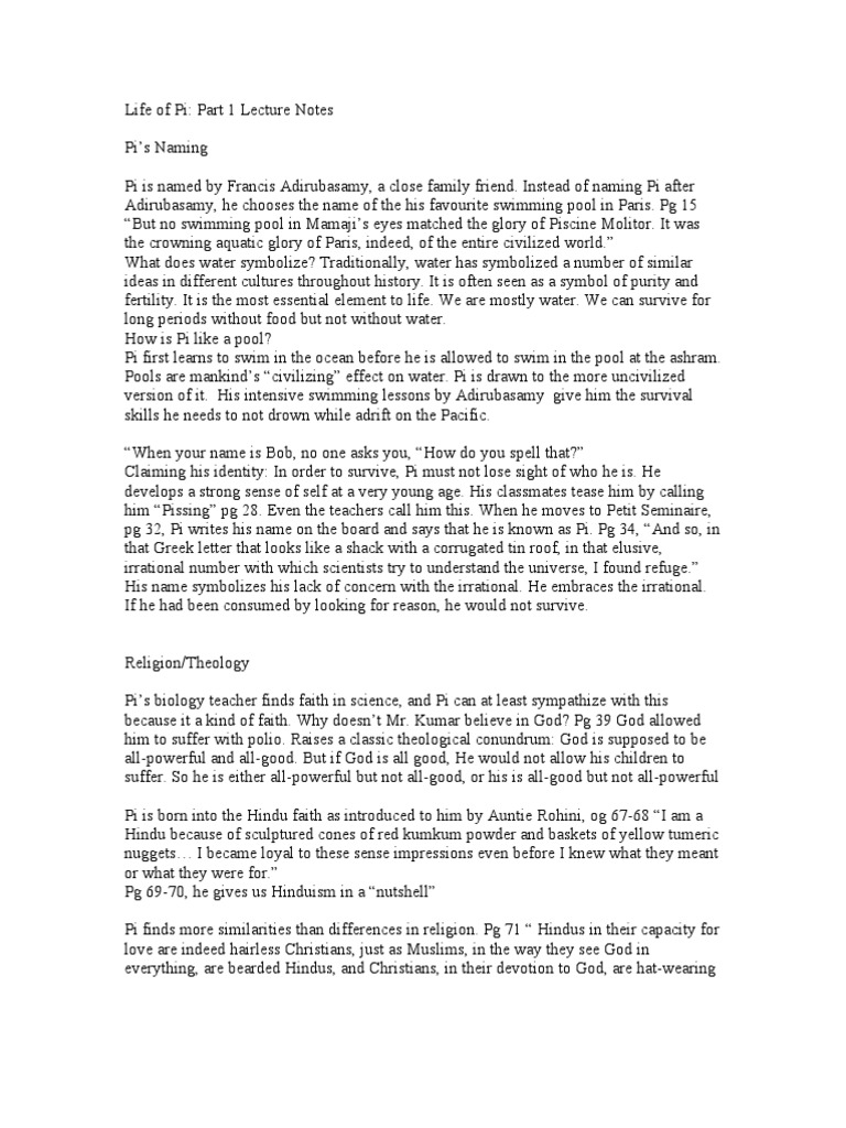 Life of Pi Book One Lecture Notes | PDF | God | Zoo
