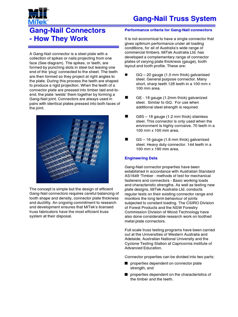 Gang-Nail Connectors - How They Work Gang-Nail Truss System | PDF ...