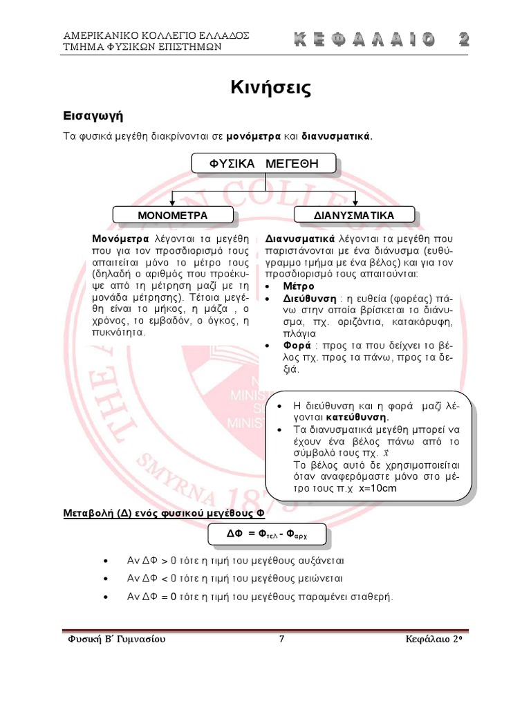 ΦΥΣΙΚΗ Β ΓΥΜΝΑΣΙΟΥ 2ο κεφάλαιο Κίνηση