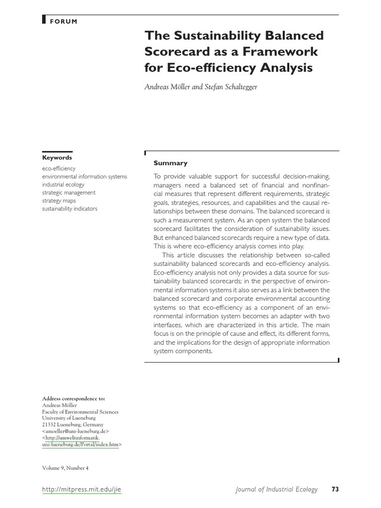 The Sustainability Balanced Scorecard As A Framework For Eco-Efficiency ...