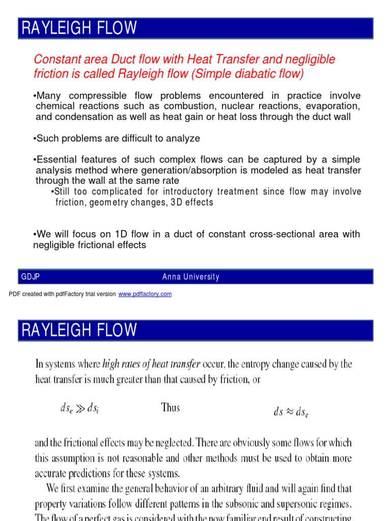 Gas Dynamics-Rayleigh Flow | PDF | Fluid Dynamics | Gases