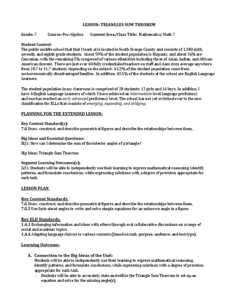 Lesson Plan Triangle Sum Theorem Alb | PDF | Triangle | Lesson Plan