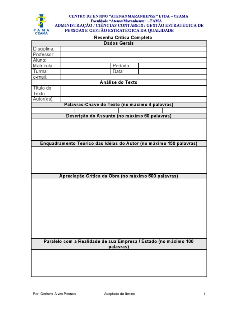 Modelo de Resenha Crítica | PDF