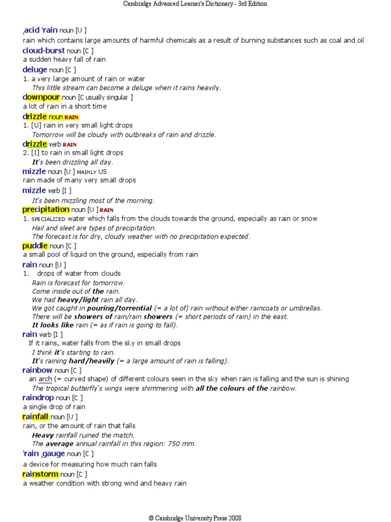 Rain Vocabulary | PDF | Rain | Rainbow