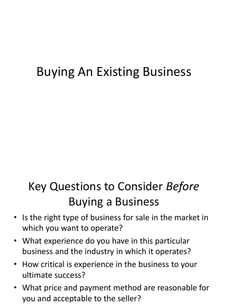 Buying An Existing Business | PDF | Valuation (Finance) | Franchising