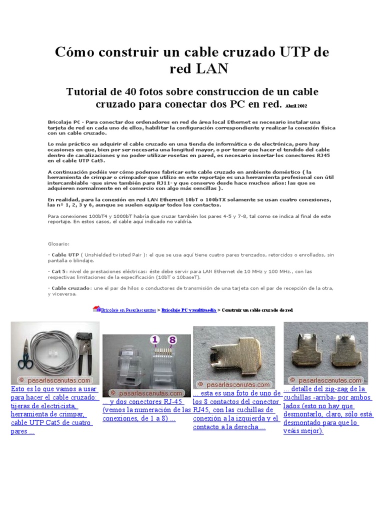 Cómo Construir Un Cable Cruzado UTP de Red LAN | PDF | Red de ...
