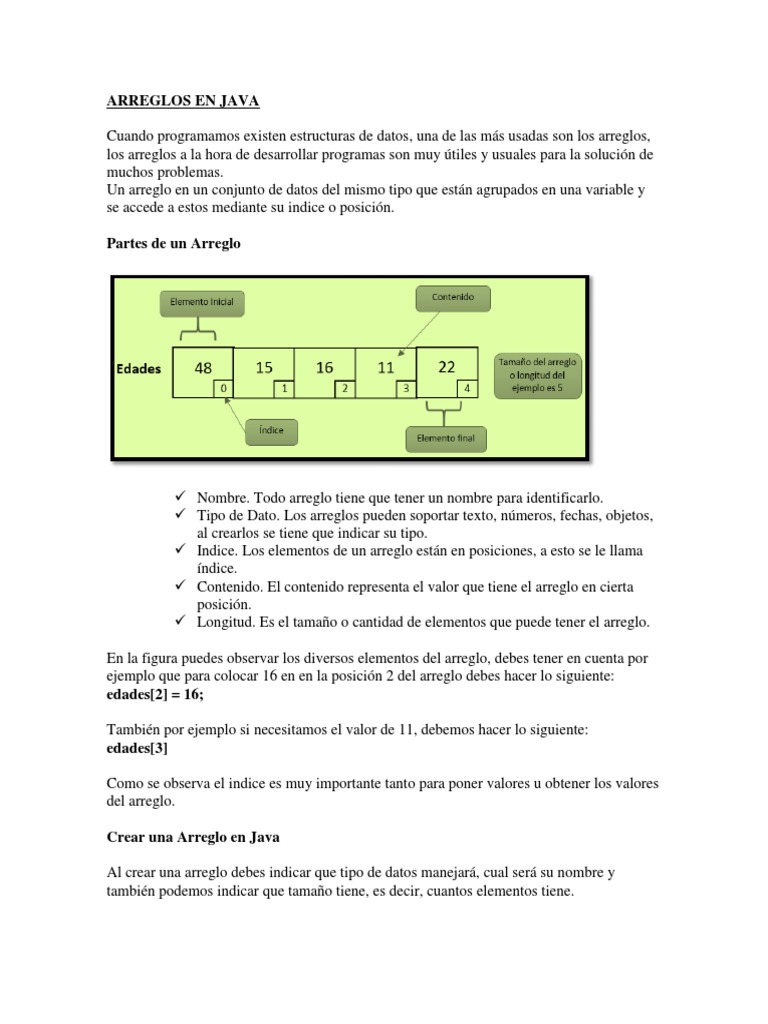 Arreglos en Java PDF | PDF | Java (lenguaje de programación) | Tipo de ...