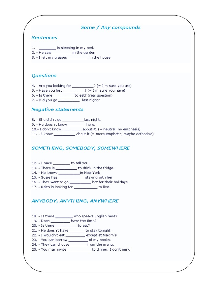 Homework Some Any Compounds | PDF