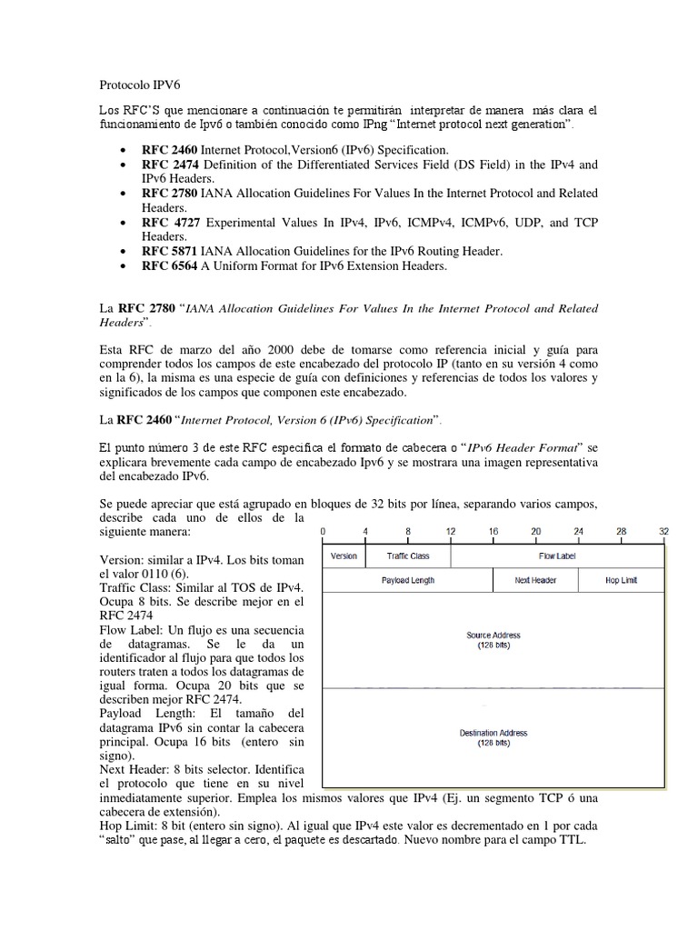 Guía de RFCs para IPv6 | PDF | Yo Pv6 | Protocolos de internet
